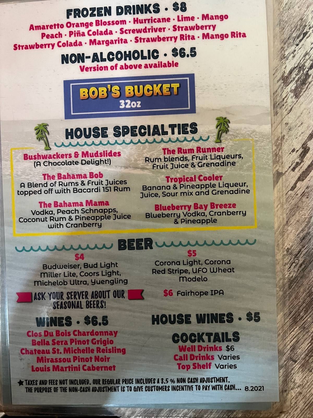 Menu at Bahama Bob's Beach Side Cafe, Gulf Shores