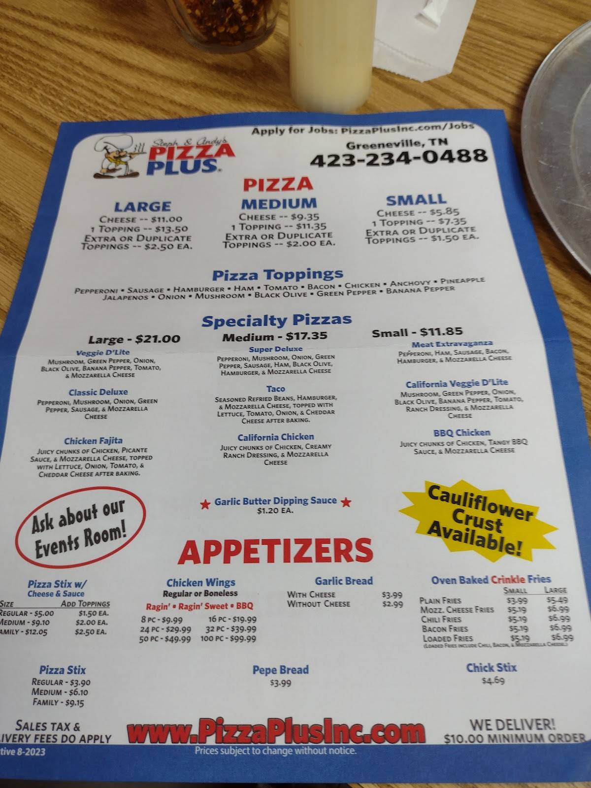 Menu at Pizza Plus pizzeria, Baileyton, 610 Van Hill Rd