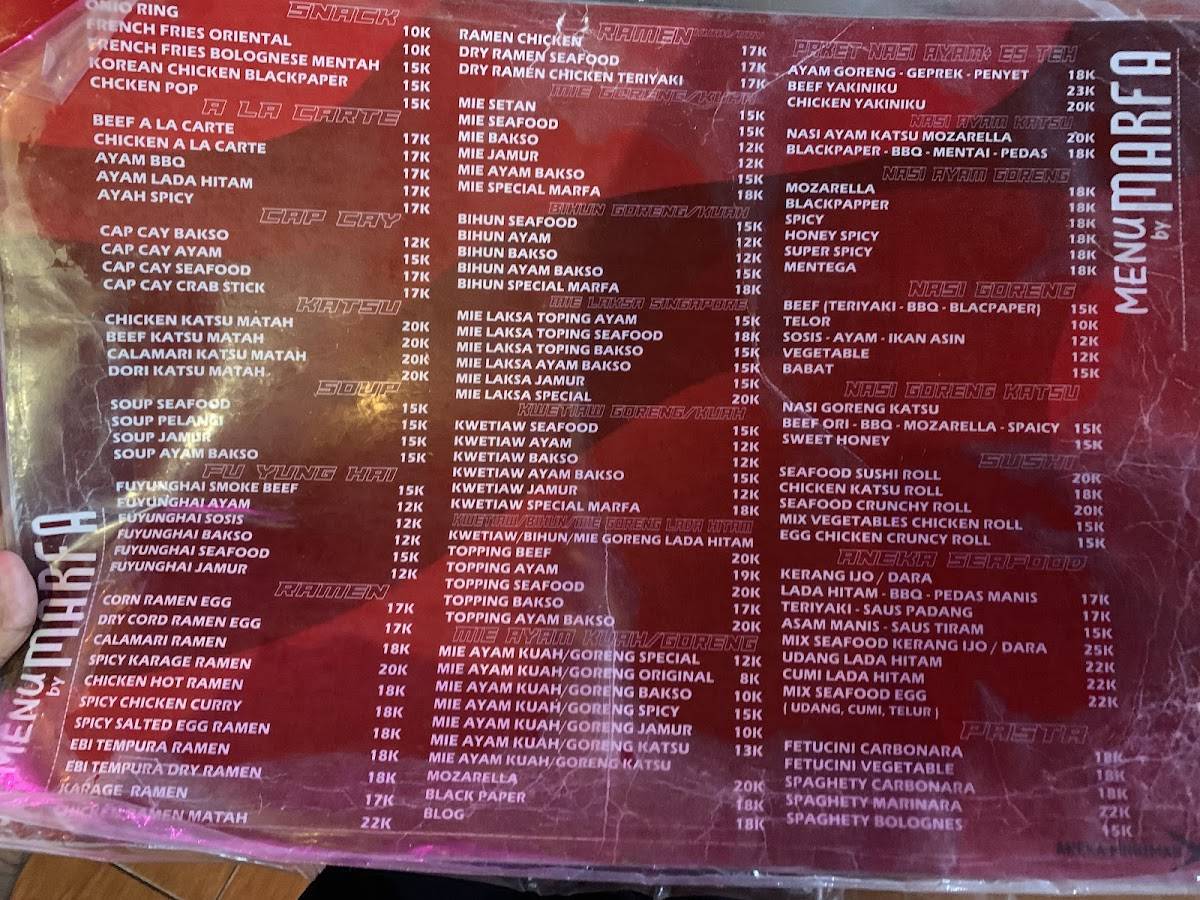 Carta del café Bakaran Seafood MARFA, Semarang
