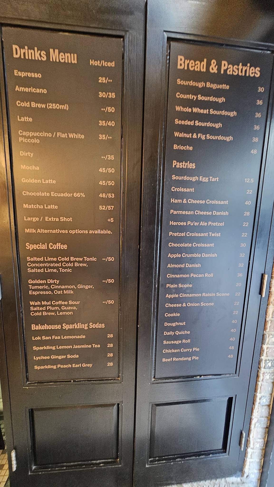 Menu at Bakehouse (Wan Chai) cafe, Hong Kong