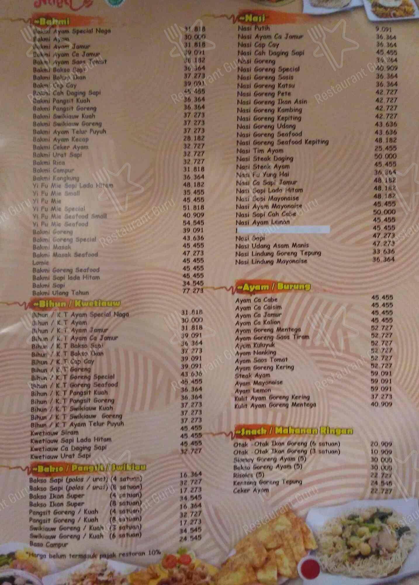Menu at Bakmi Naga restaurant, North Jakarta, Food Centrum Level G