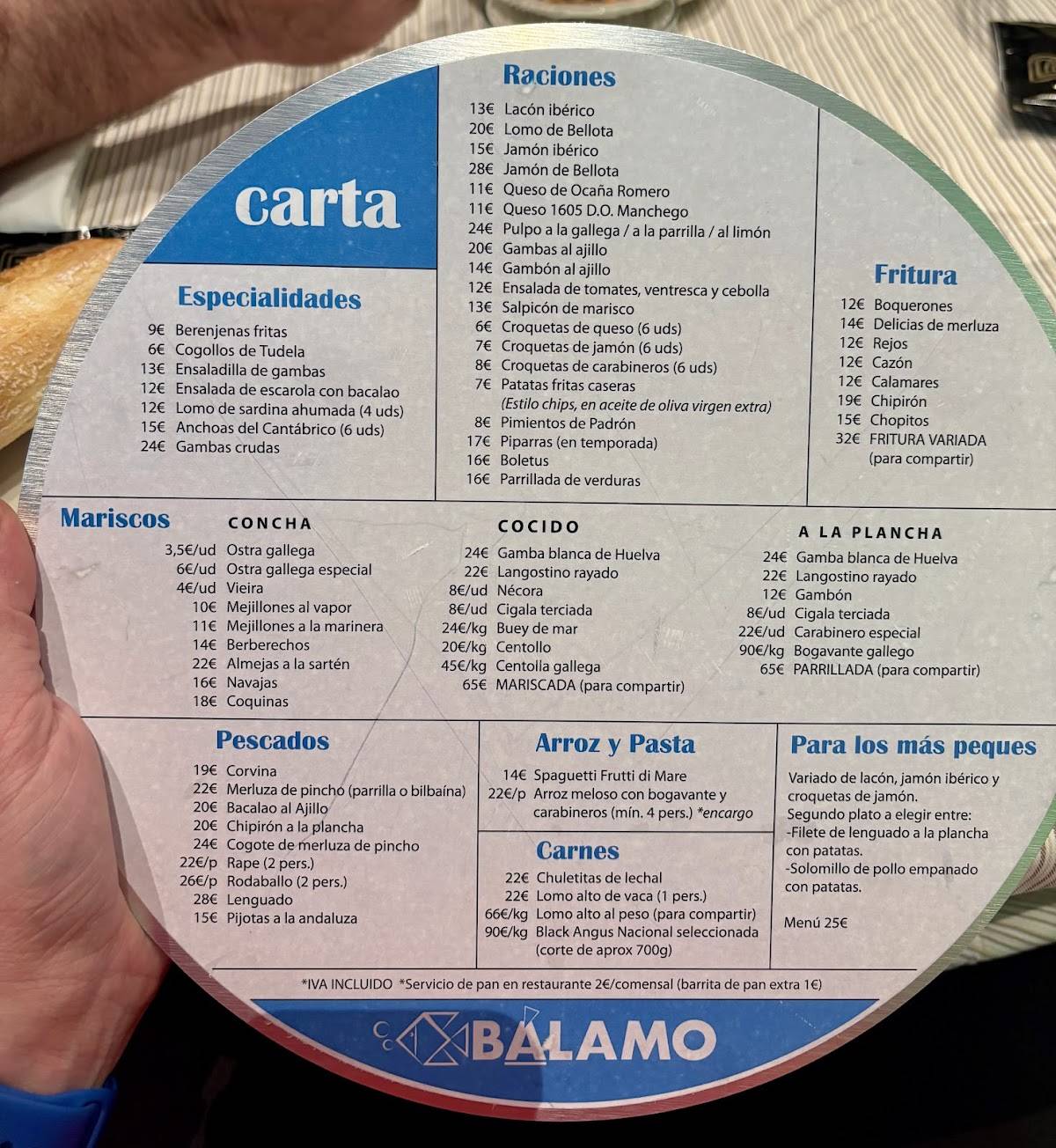 Carta de Bálamo Restaurante, Alcorcón