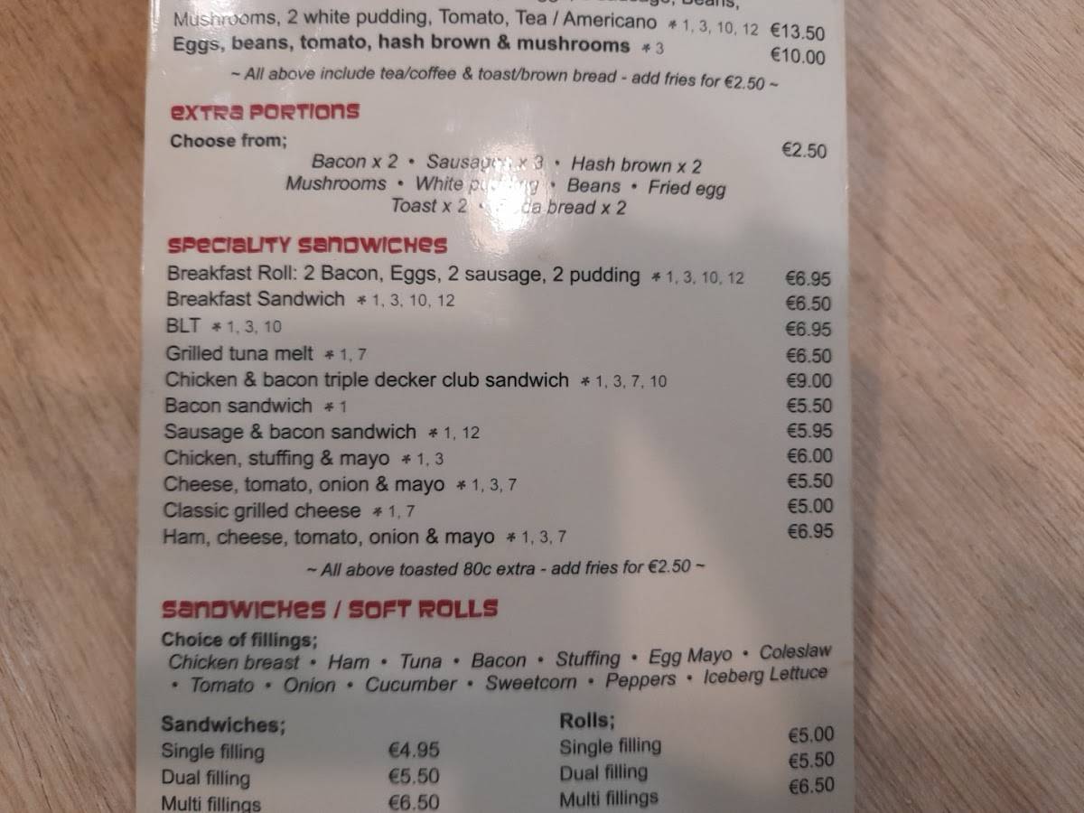 Menu at The Coffee Pot restaurant, Balbriggan, 8 Drogheda St