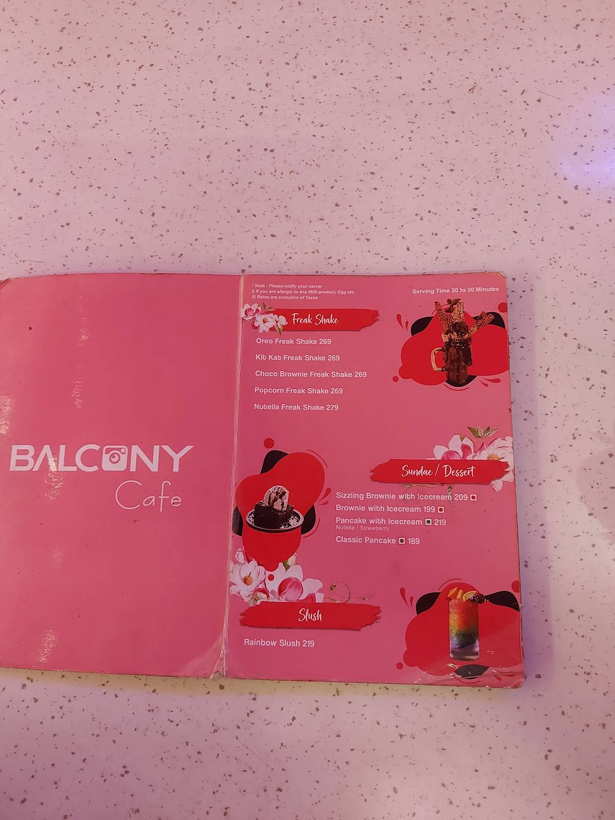 Menu at Balcony Café, Guwahati
