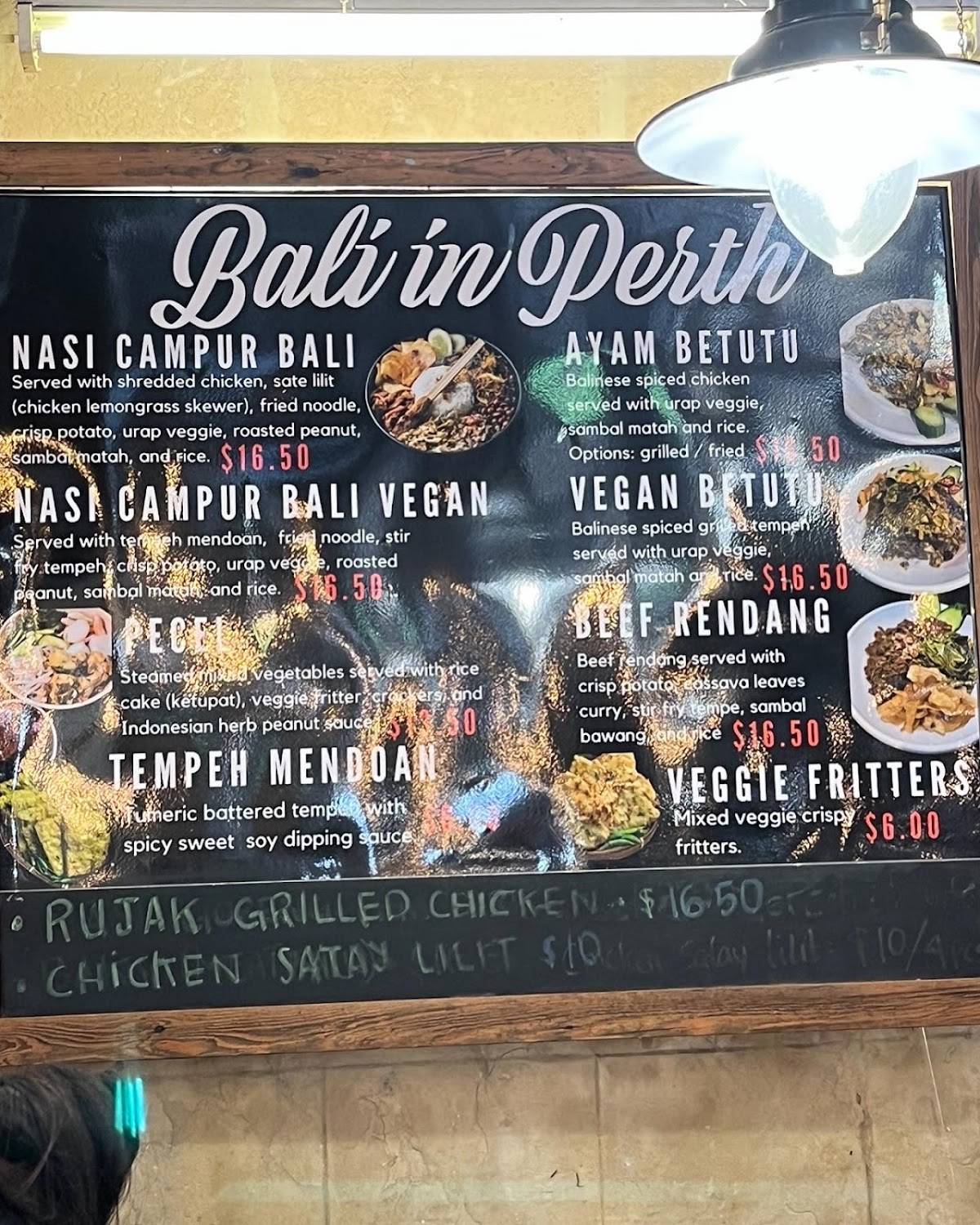 Menu at Bali in Perth restaurant, Fremantle