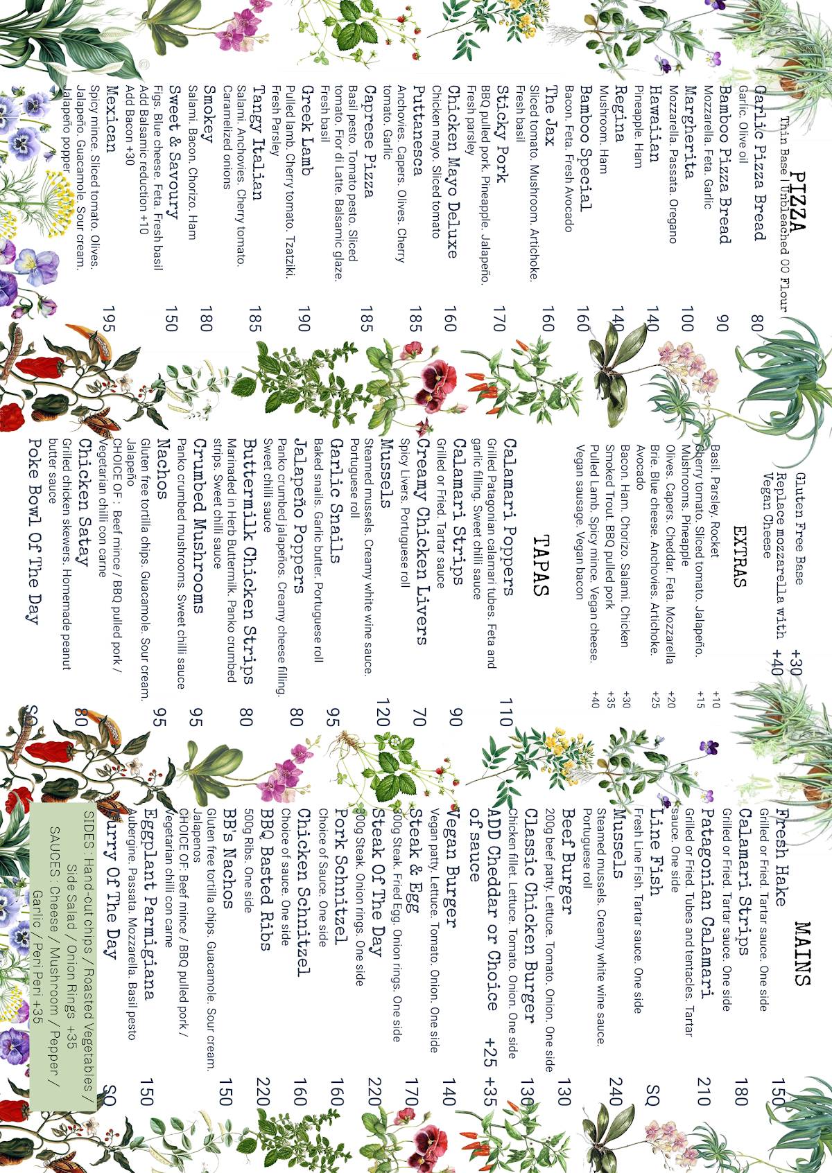 Menu at Bamboo Beach Restaurant, Sandbaai