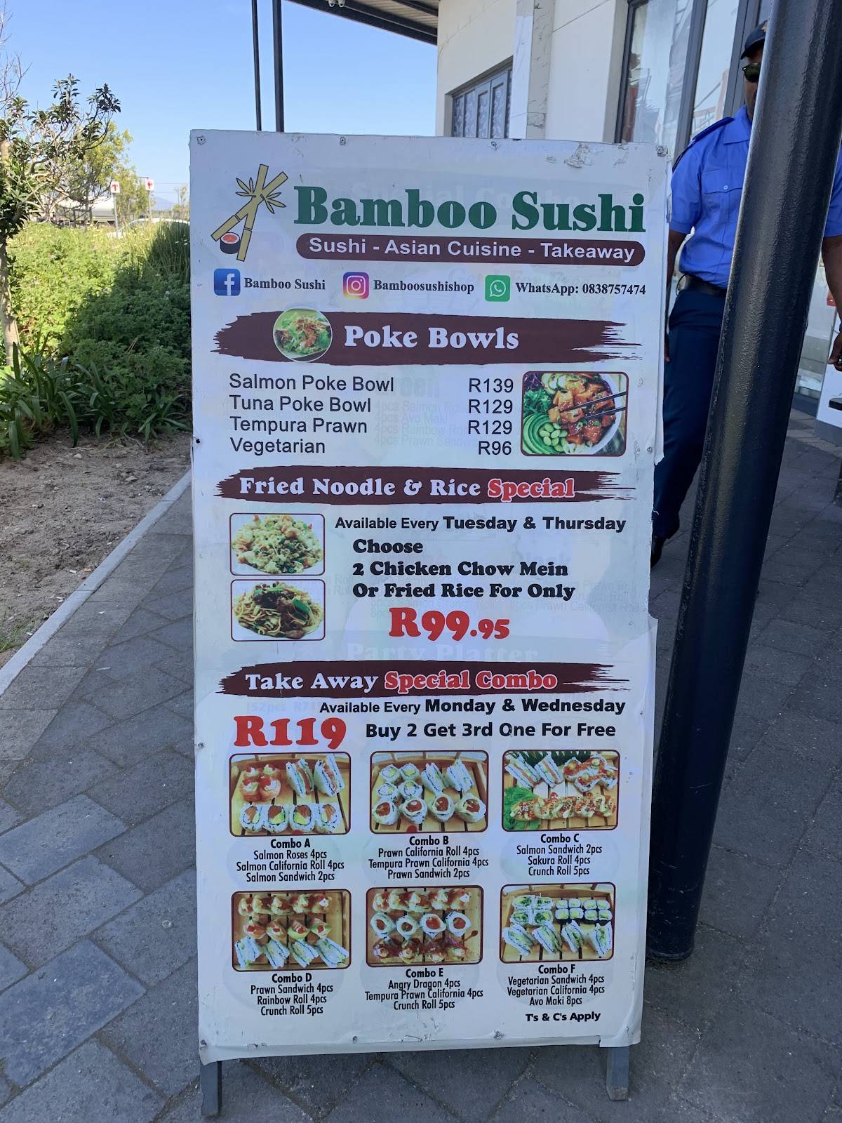 Menu at Bamboo Sushi restaurant, Cape Town