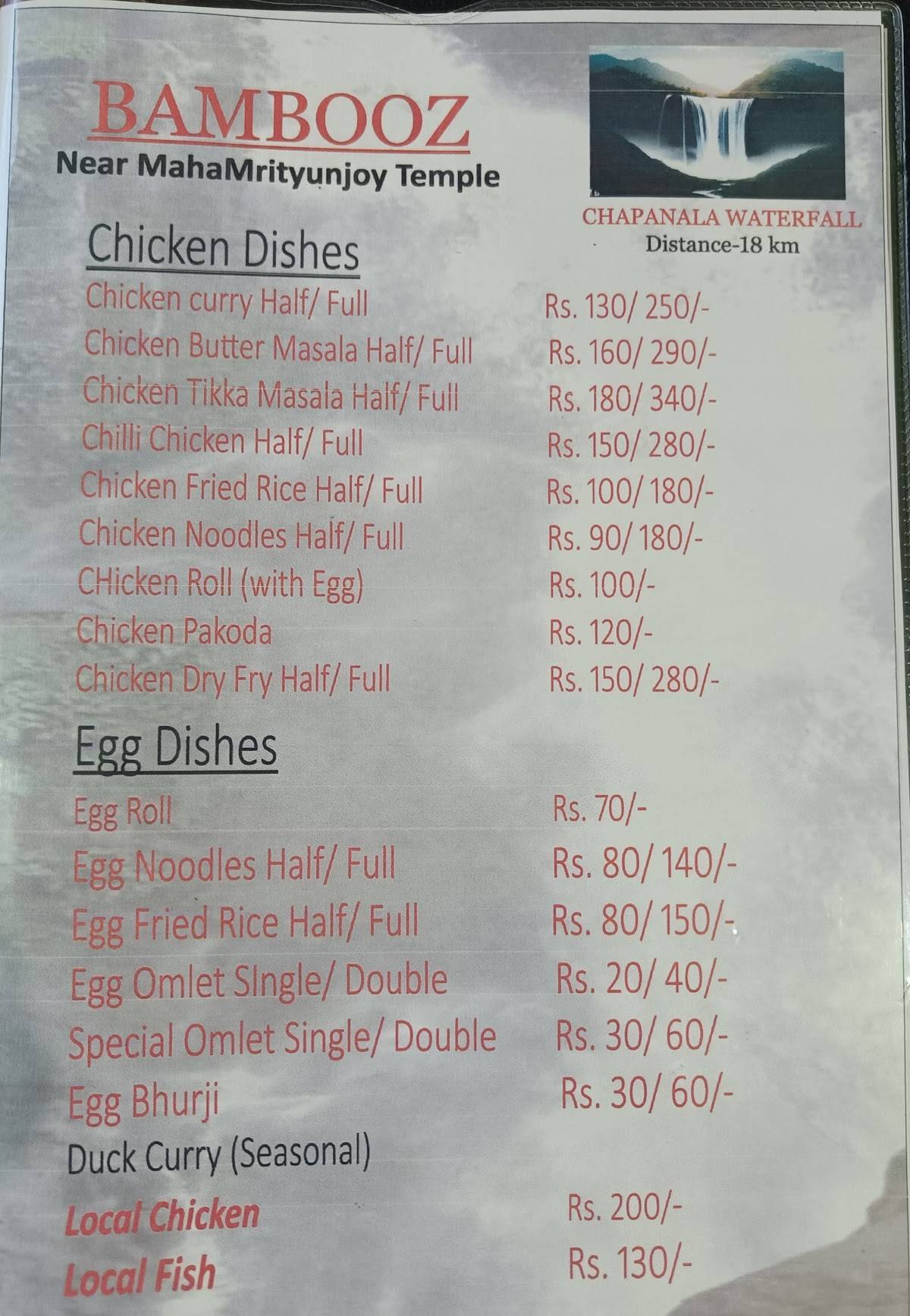 Menu at Bambooz, India