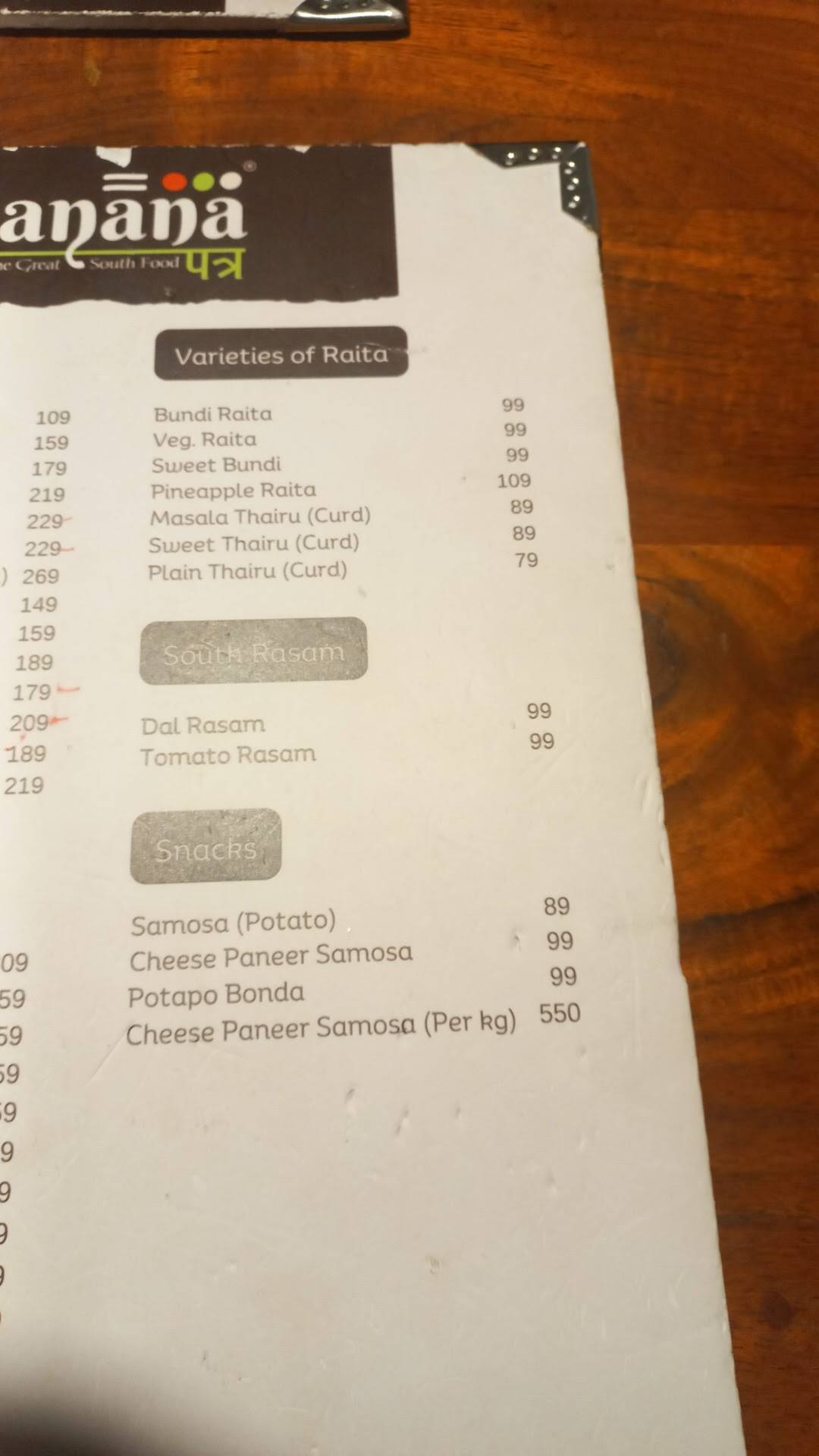 Menu at Banana Patra Piplod, Surat