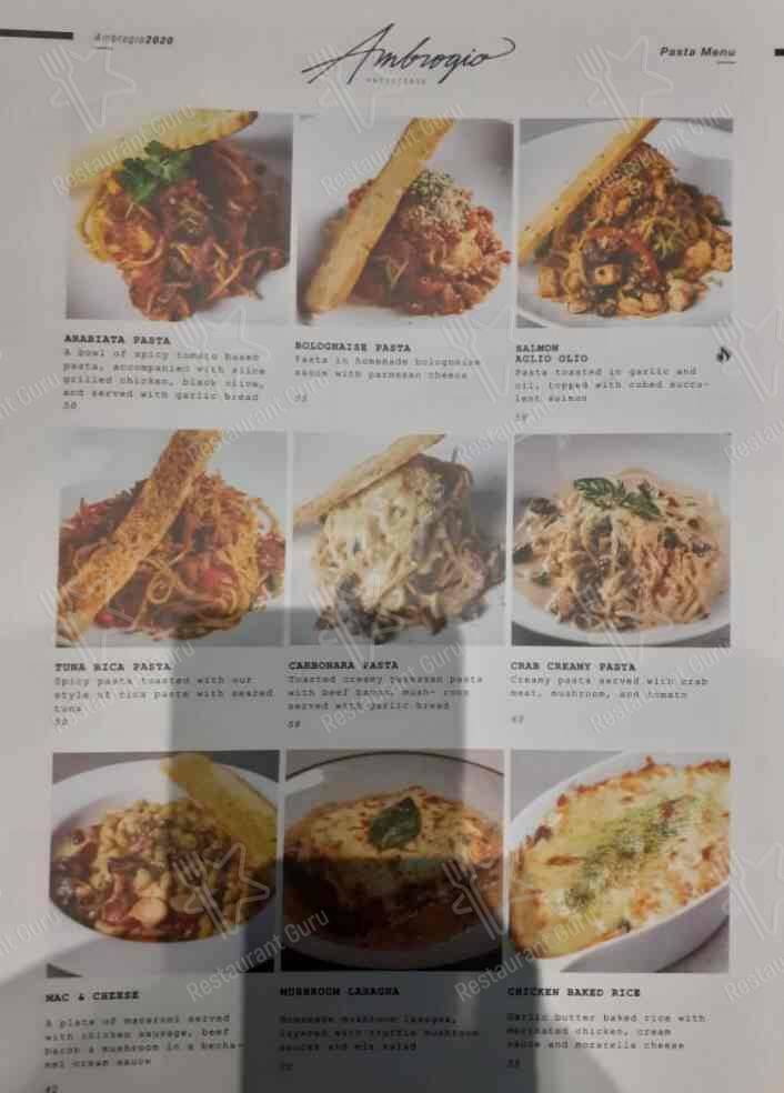 Menu at Ambrogio Patisserie cafe, Bandung