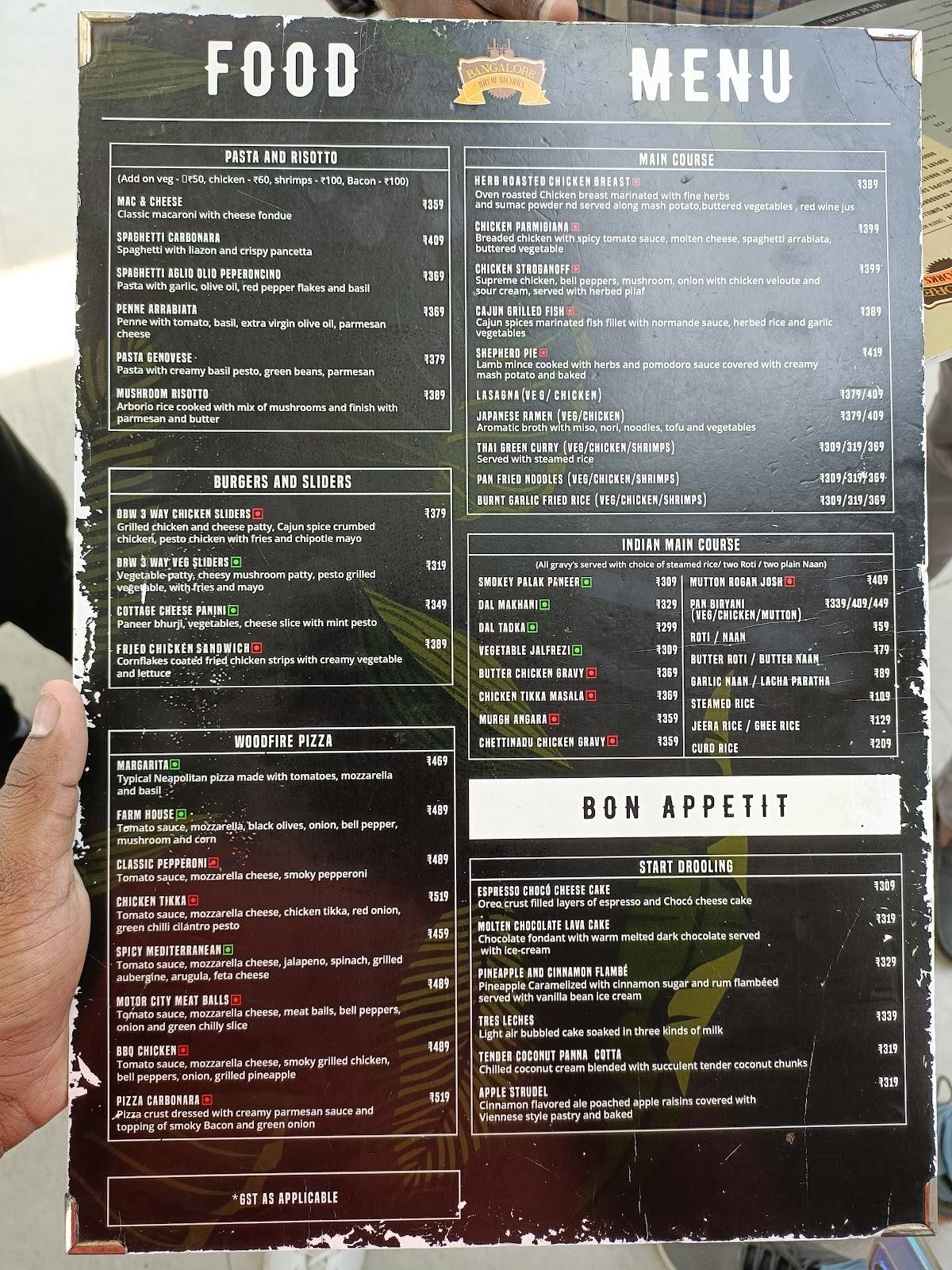 Menu at Bangalore Brew Works, Bengaluru, 99