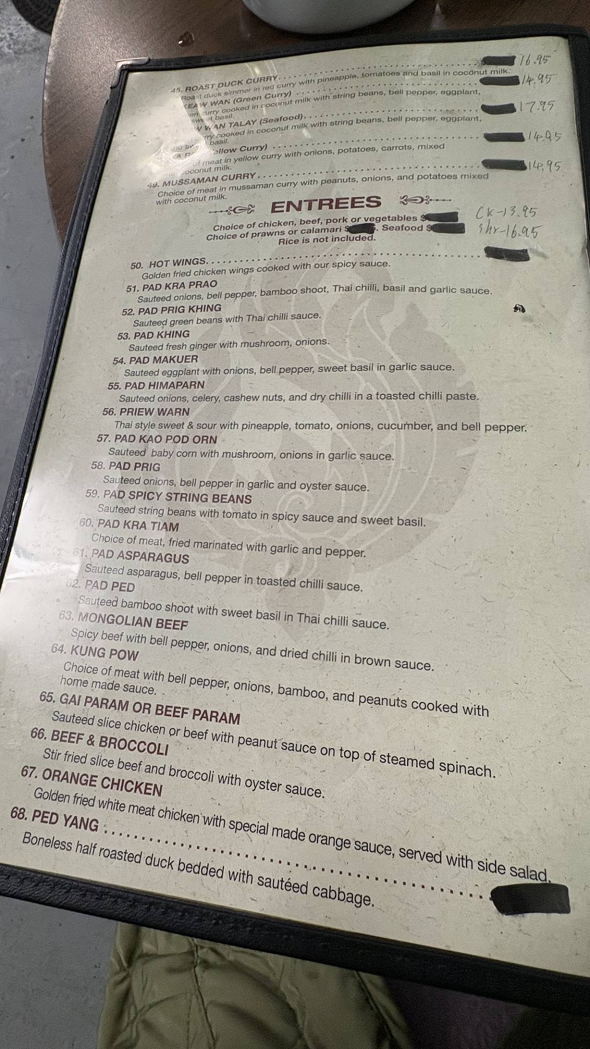 Menu at Bangkok Thai Restaurant, Merced