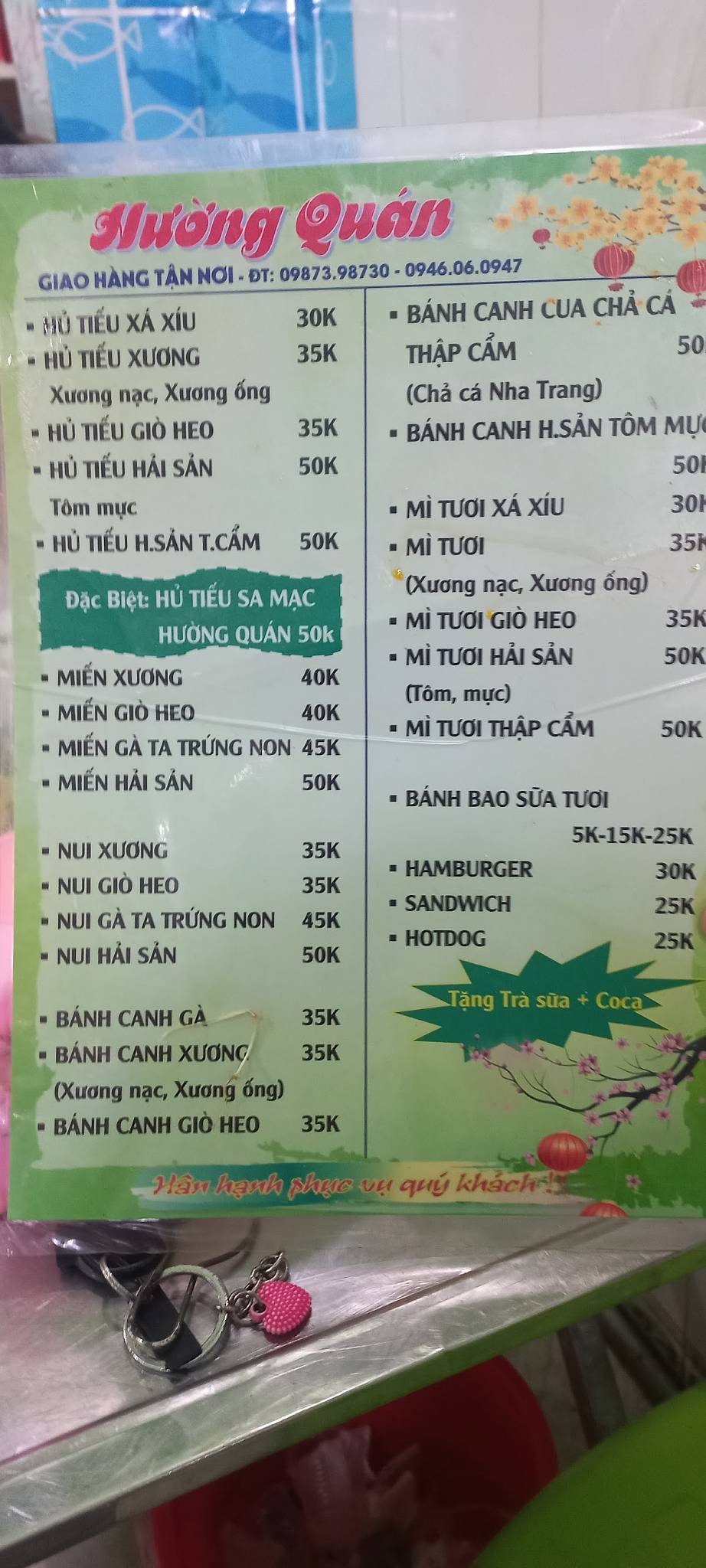 Menu at Bánh Canh Cua - Hủ Tiếu Hải Sản restaurant, Vietnam