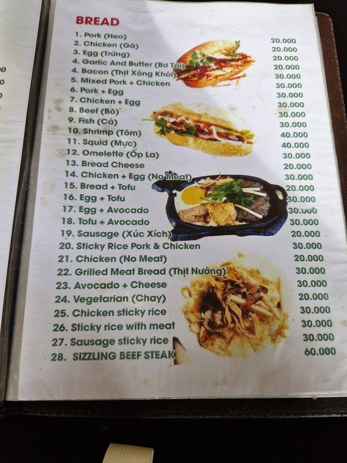 Carta del restaurante Bánh Mì Hai Cây Xoài - Two Mango Tree Bread, tp ...