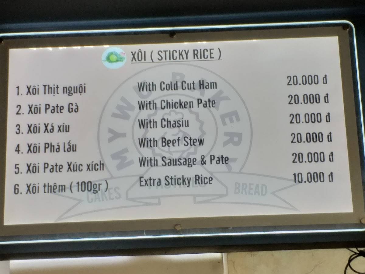 Menu at My Wu Bakery, Phan Thiet