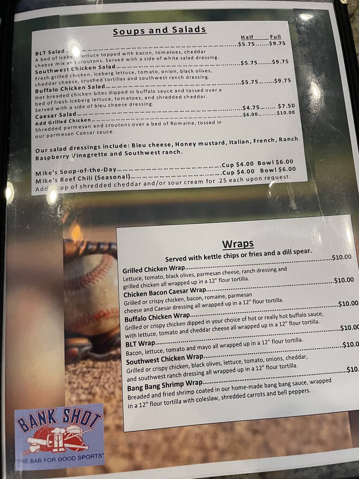 Menu at Bank Shot Sports Bar, Hartford
