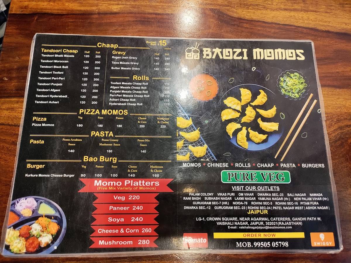 Menu at Baozi Momos, Jaipur