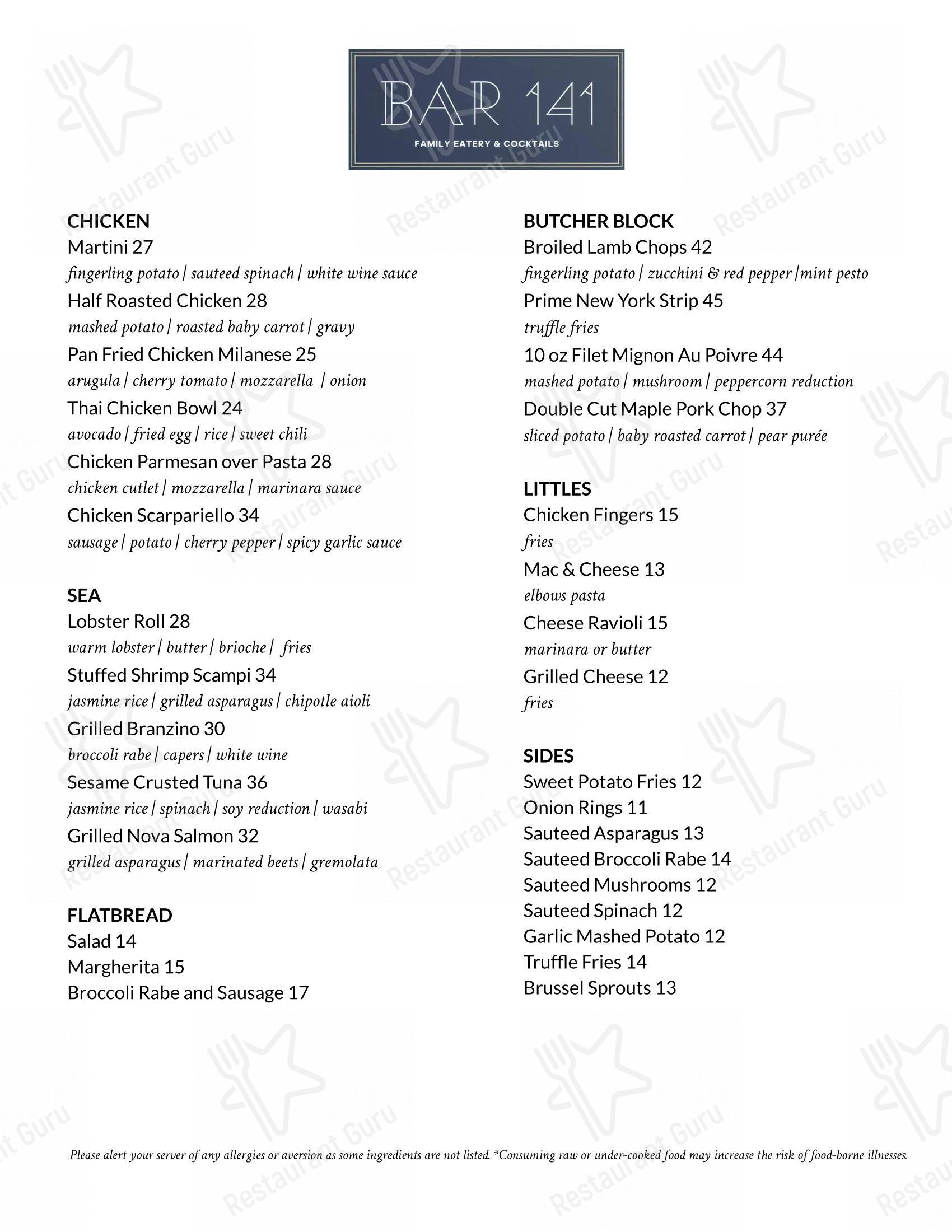 Menu at Bar 141, Thornwood