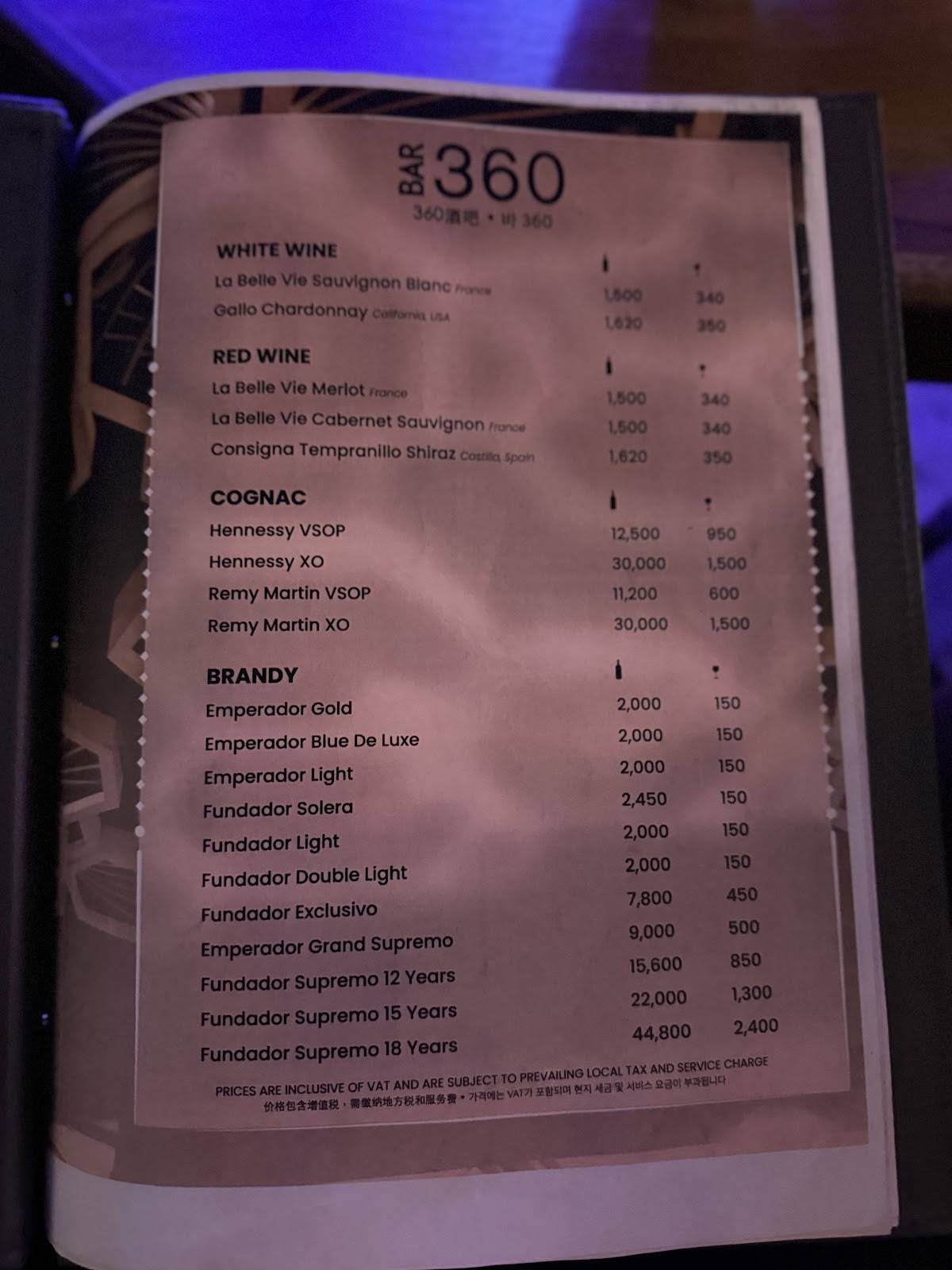 Carta de Bar 360, Pasay, Ground Floor