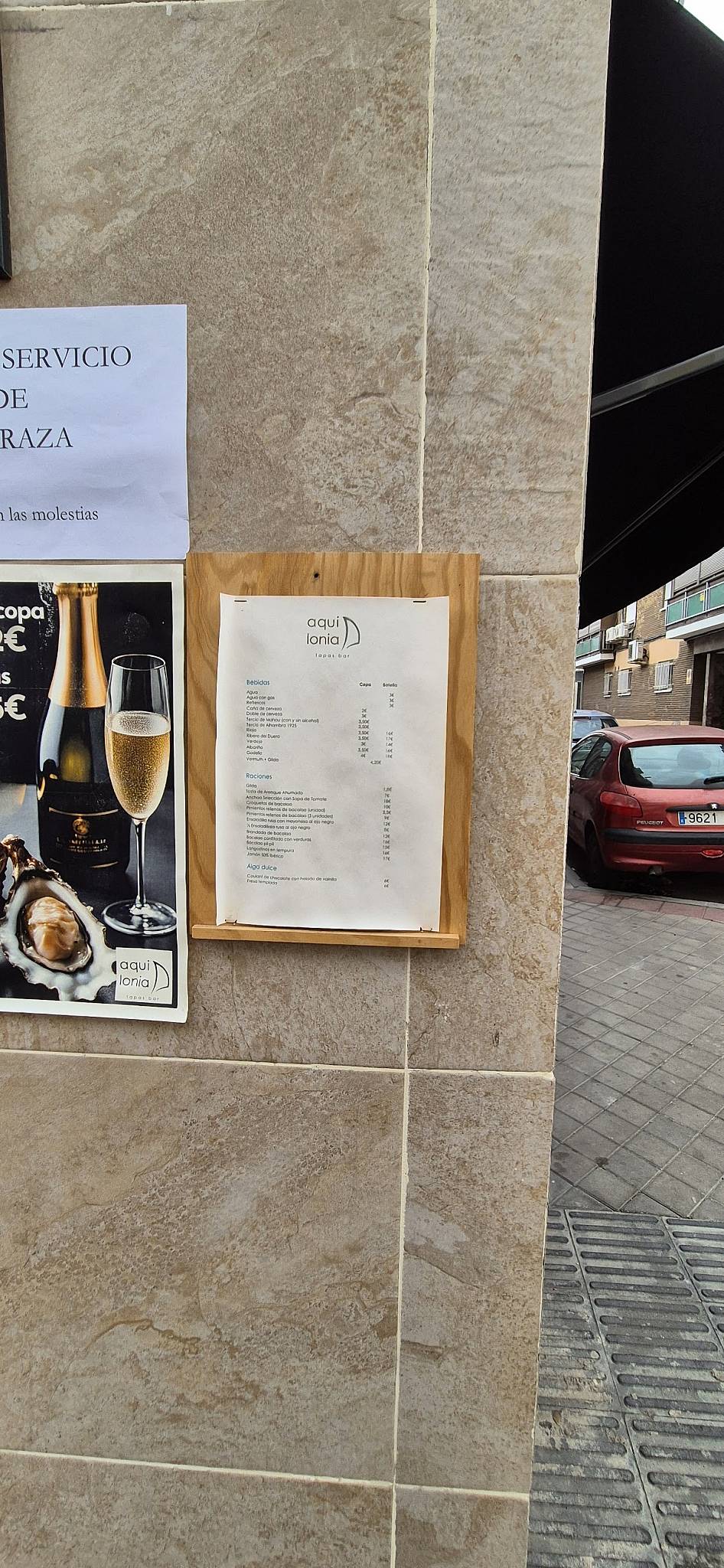 Carta de Bar Aquilonia, Madrid