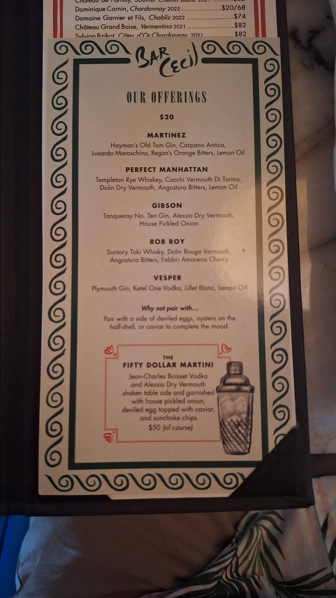 Menu at Bar Cecil, Palm Springs, S Palm Canyon Dr UNIT F