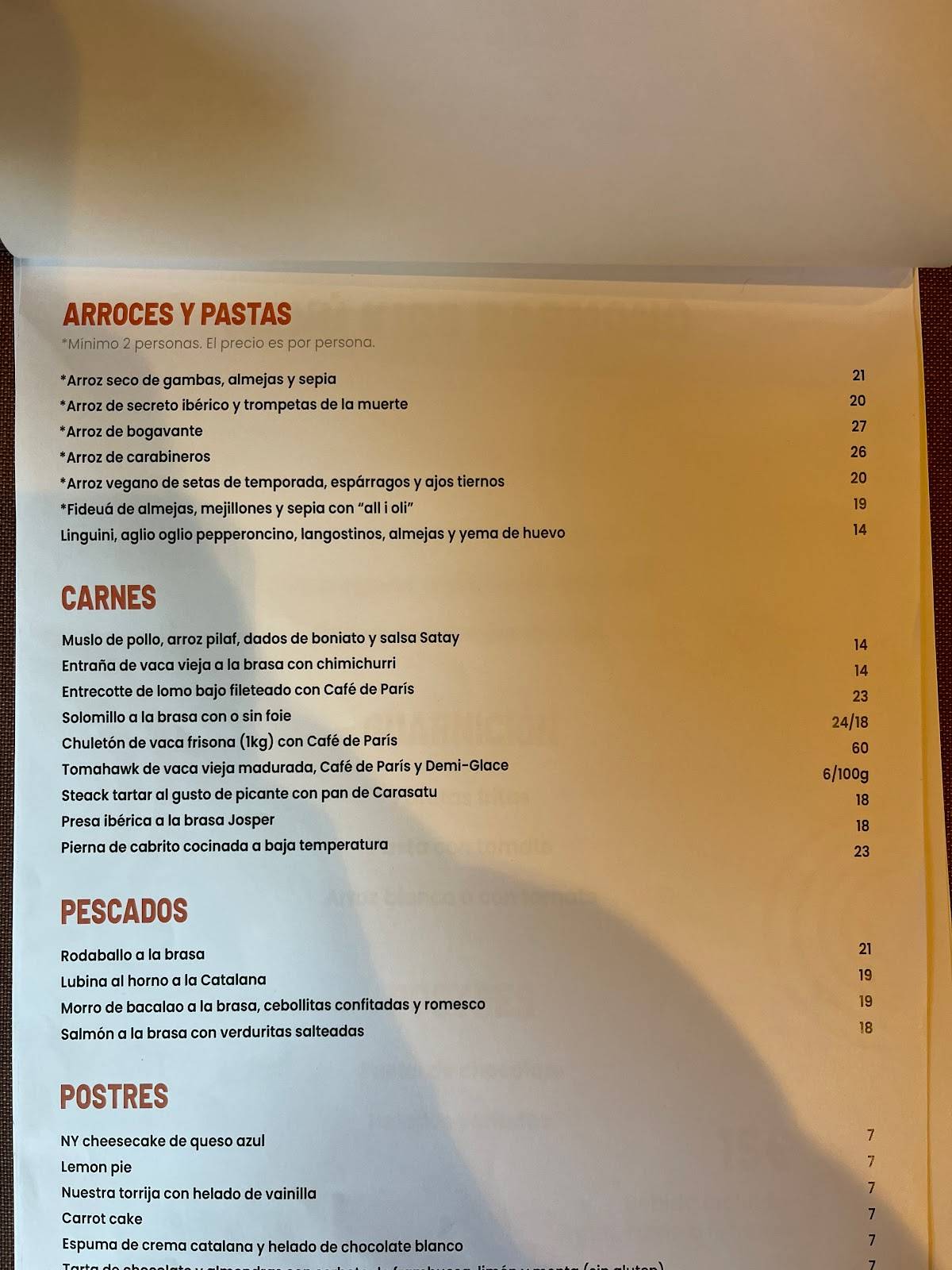 Carta de Bar Mono Barcelona, Barcelona