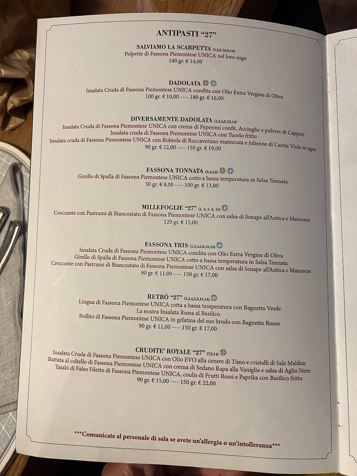 Menu at Bar VinOsteria Civico27Novara, Novara