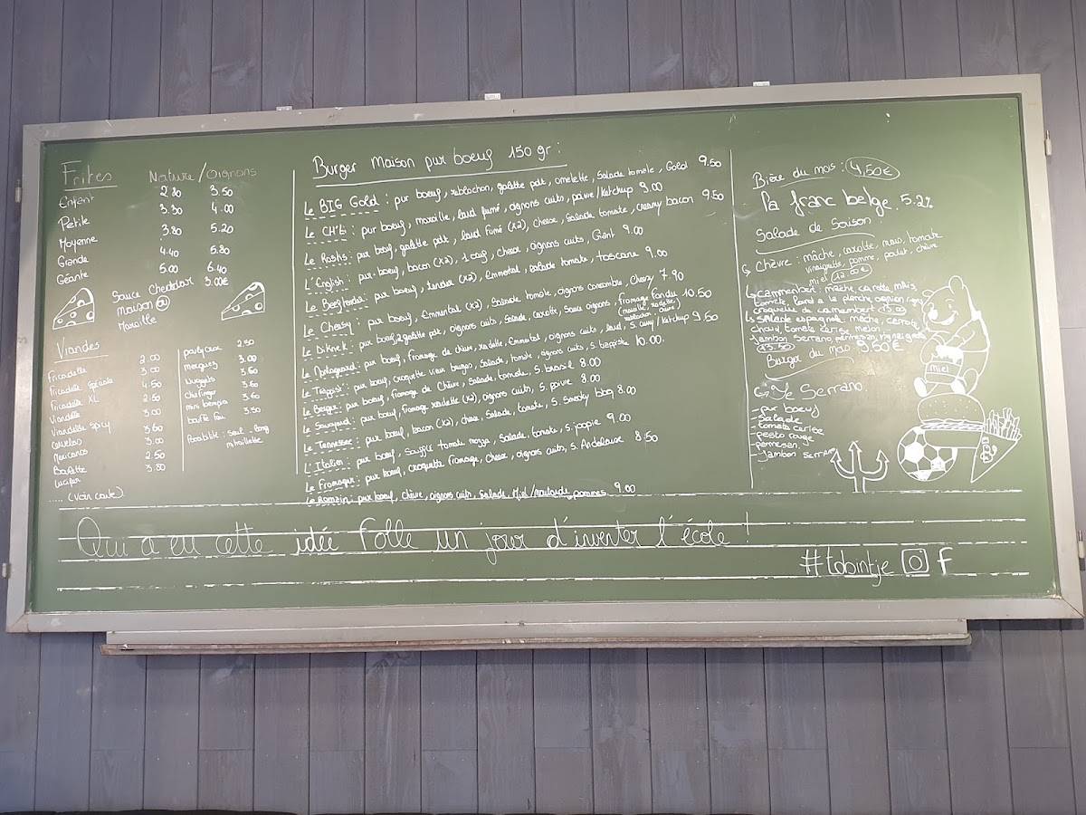 Menu au Bar'à frites, Mouscron