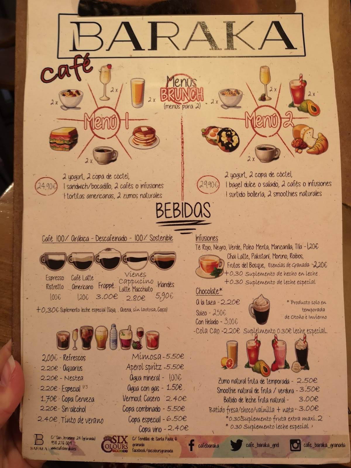 Carta de Café Baraka, Granada