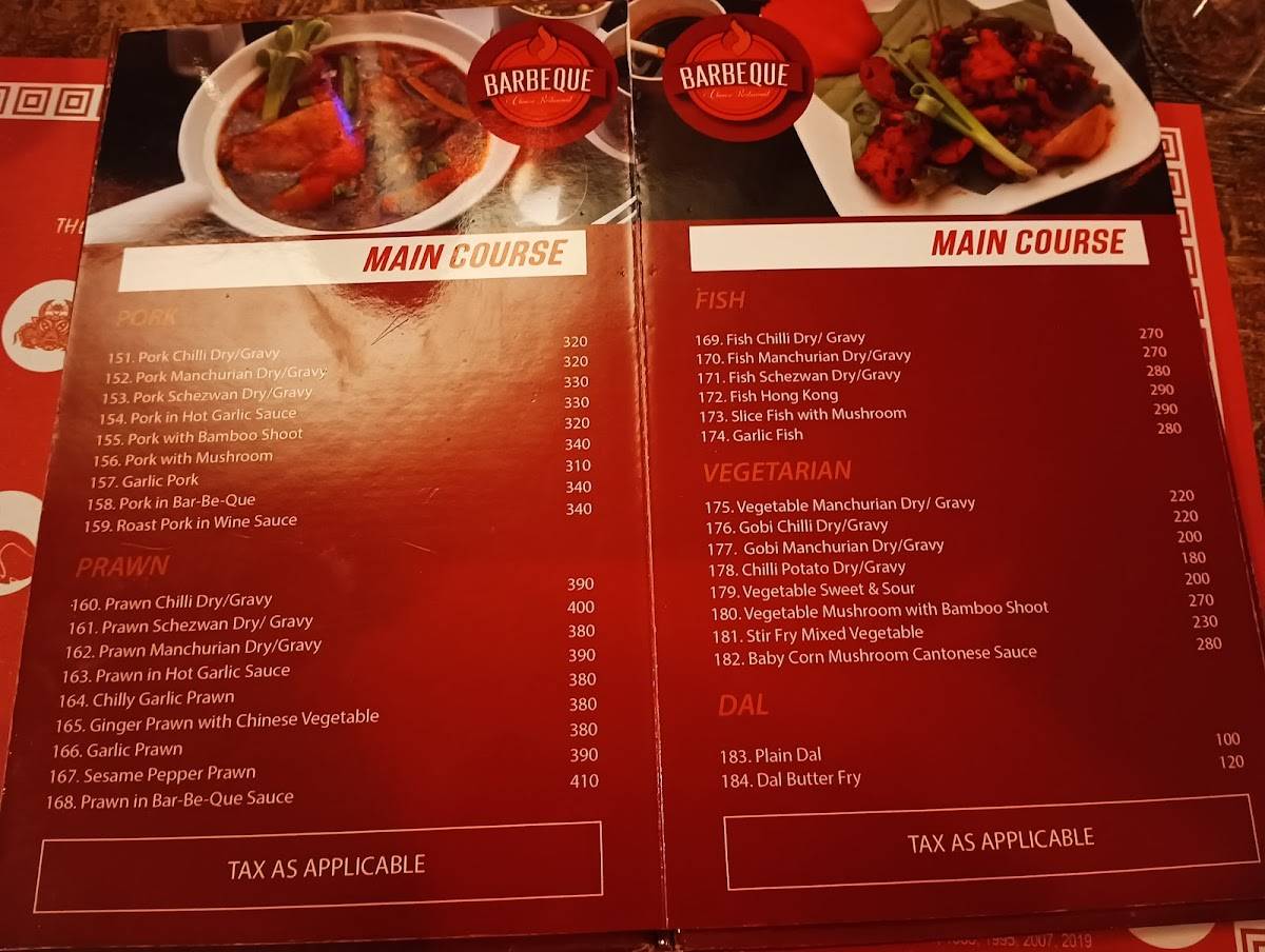 Menu at Barbeque Chinese Restaurant, Shillong