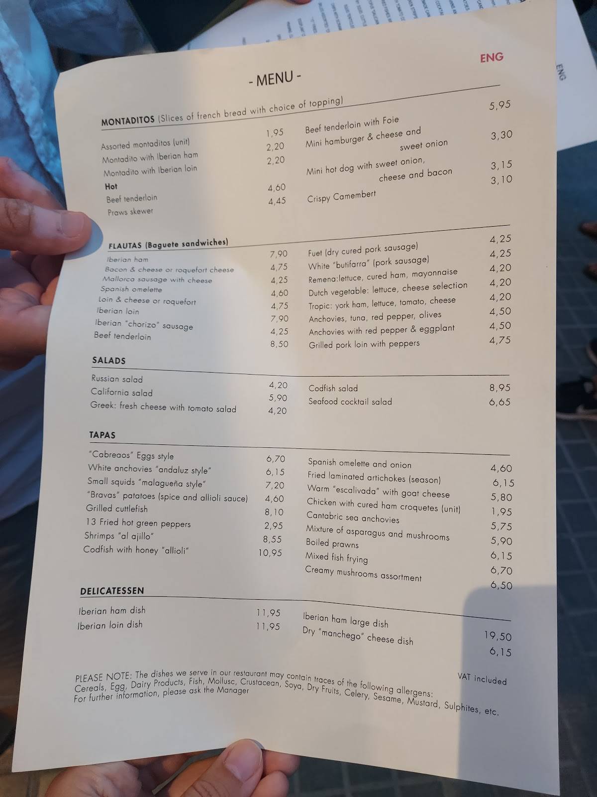Menu at Ciutat Comtal pub & bar, Barcelona, Rambla de Catalunya