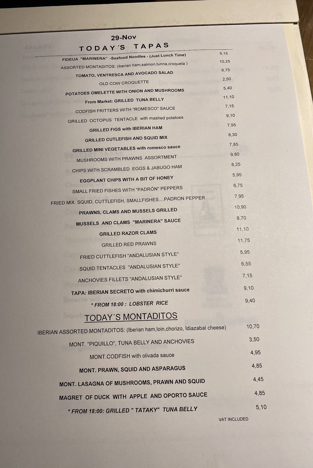 Menu at Ciutat Comtal pub & bar, Barcelona, Rambla de Catalunya
