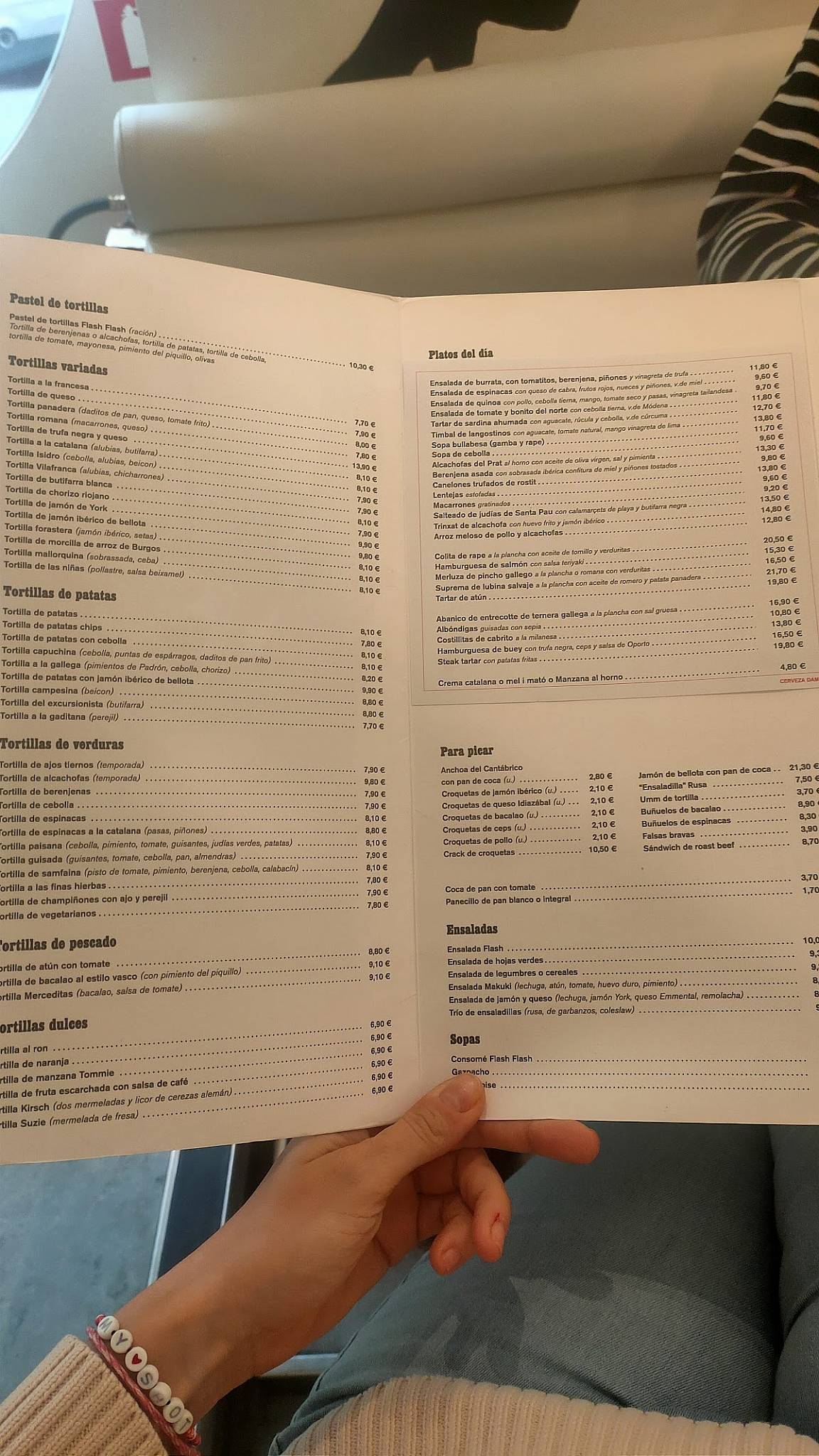 Carta del restaurante Flash Flash, Barcelona