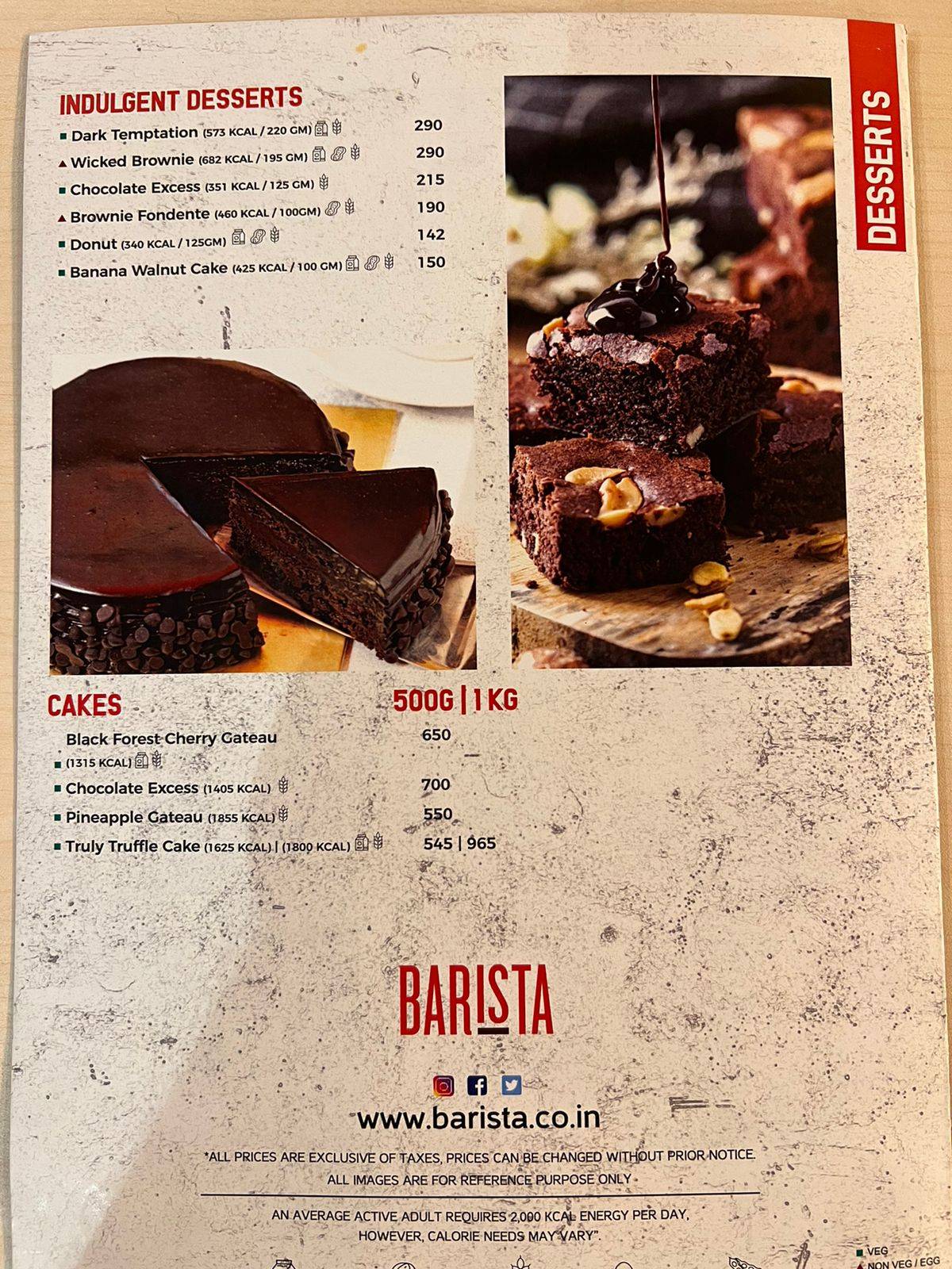 Menu at Barista @ AMB Mall, Hyderabad, Lower Ground Floor