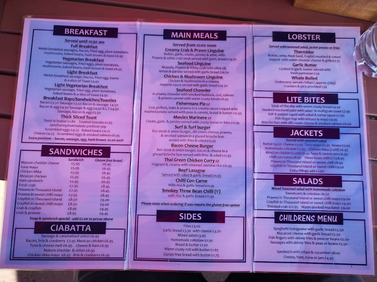 Menu at The Lobster Pot restaurant, Barmouth