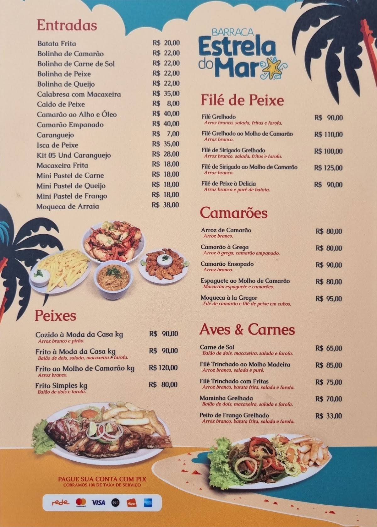 Menu em Barraca Estrela do Mar, Beberibe, R. Raimunda Paixão
