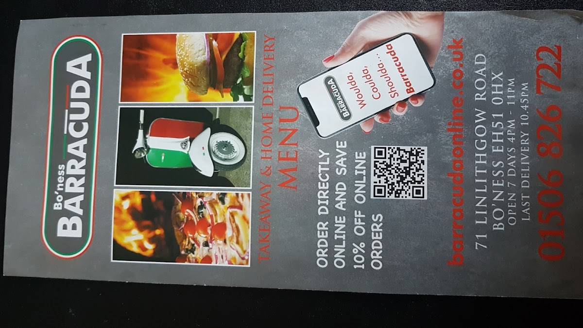 Menu at Barracuda Takeaway, Bo'ness