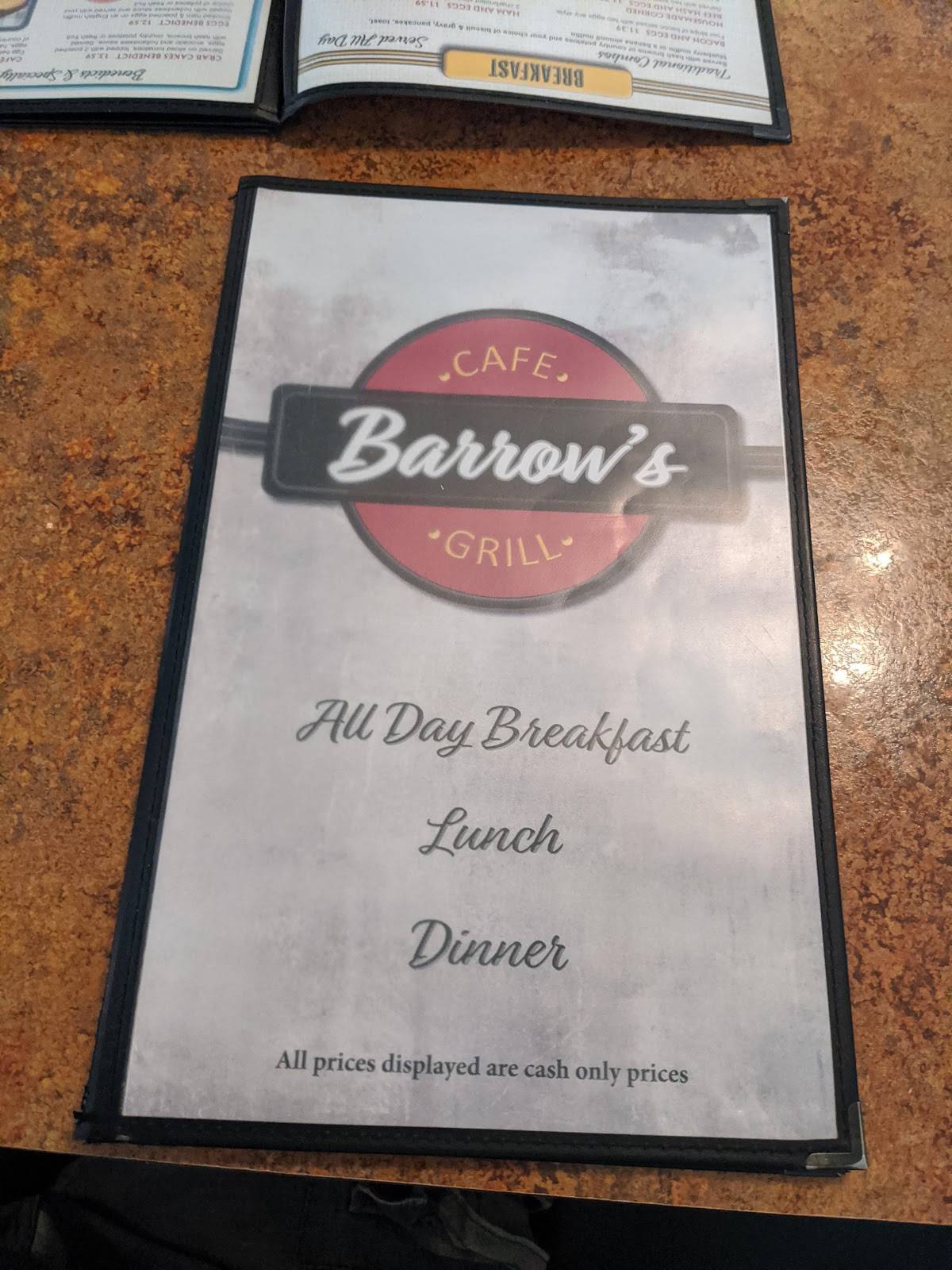 Menu at Barrow’s Cafe & Grill, Sonora