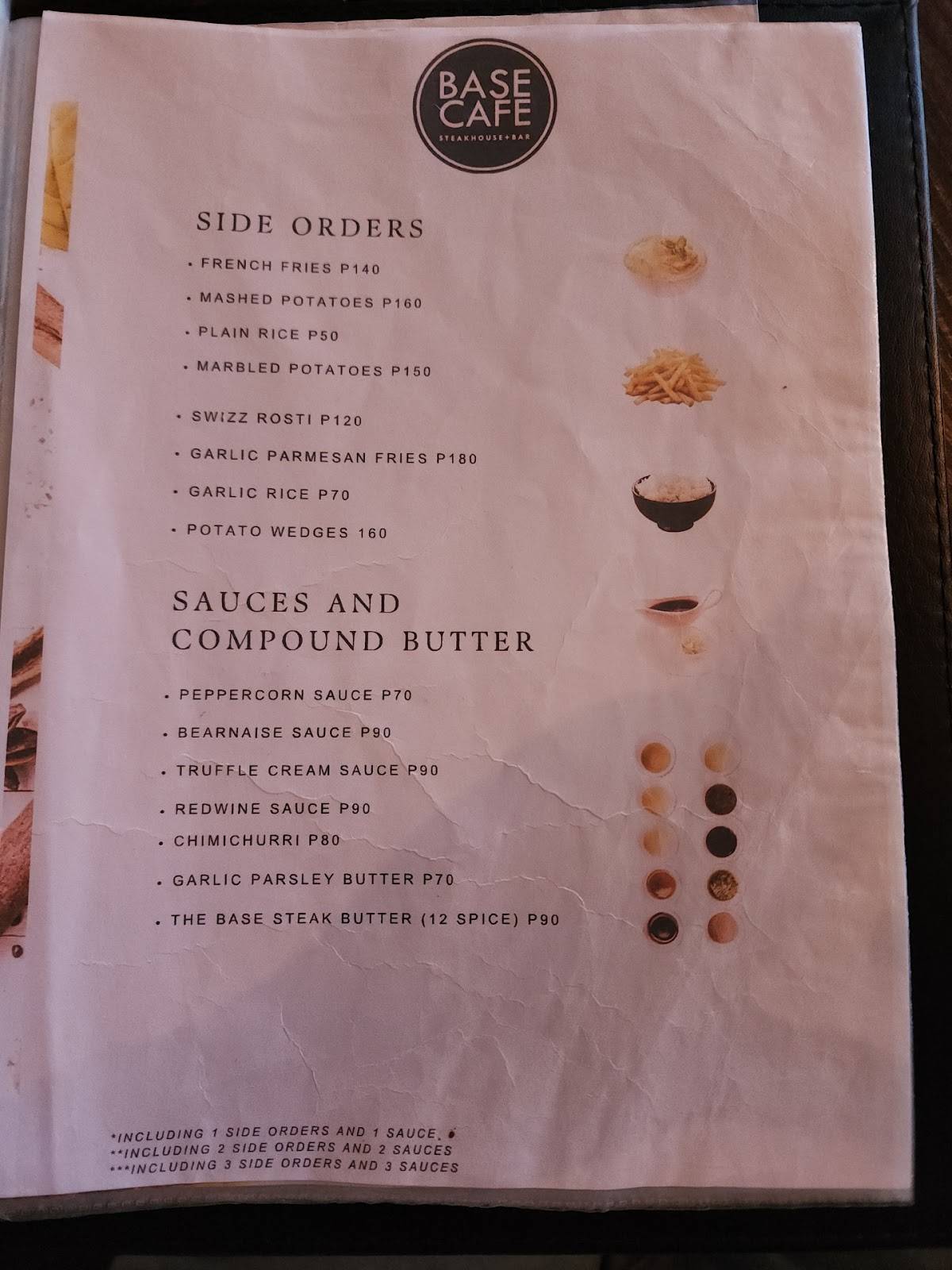 Menu at Base Cafe Steakhouse + Bar, Lipa