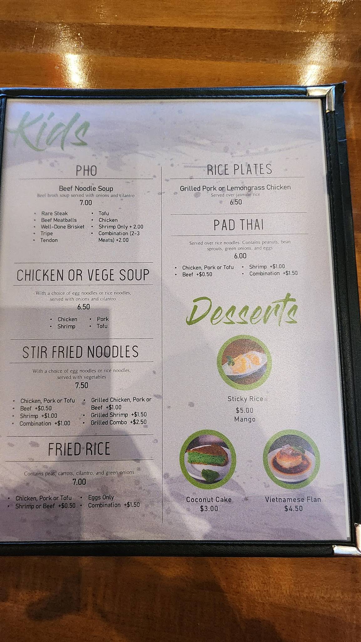 Menu at Basil Leaf Vietnamese Restaurant, Albuquerque