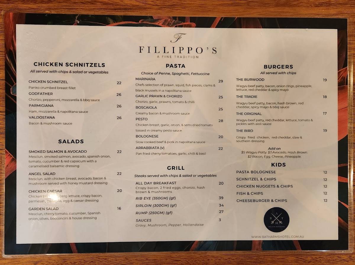 Menu at Bath Arms Hotel pub & bar, Burwood