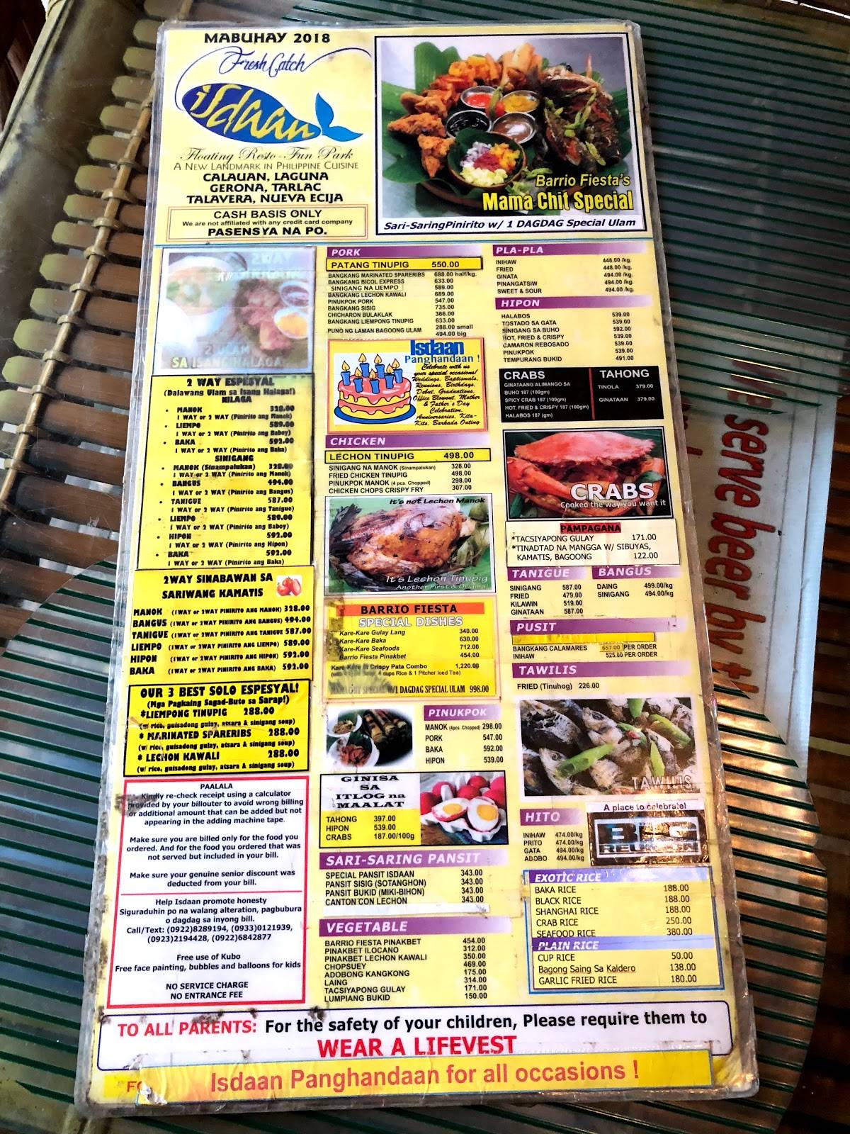 Menu at Isdaan Floating Restaurant, Bay