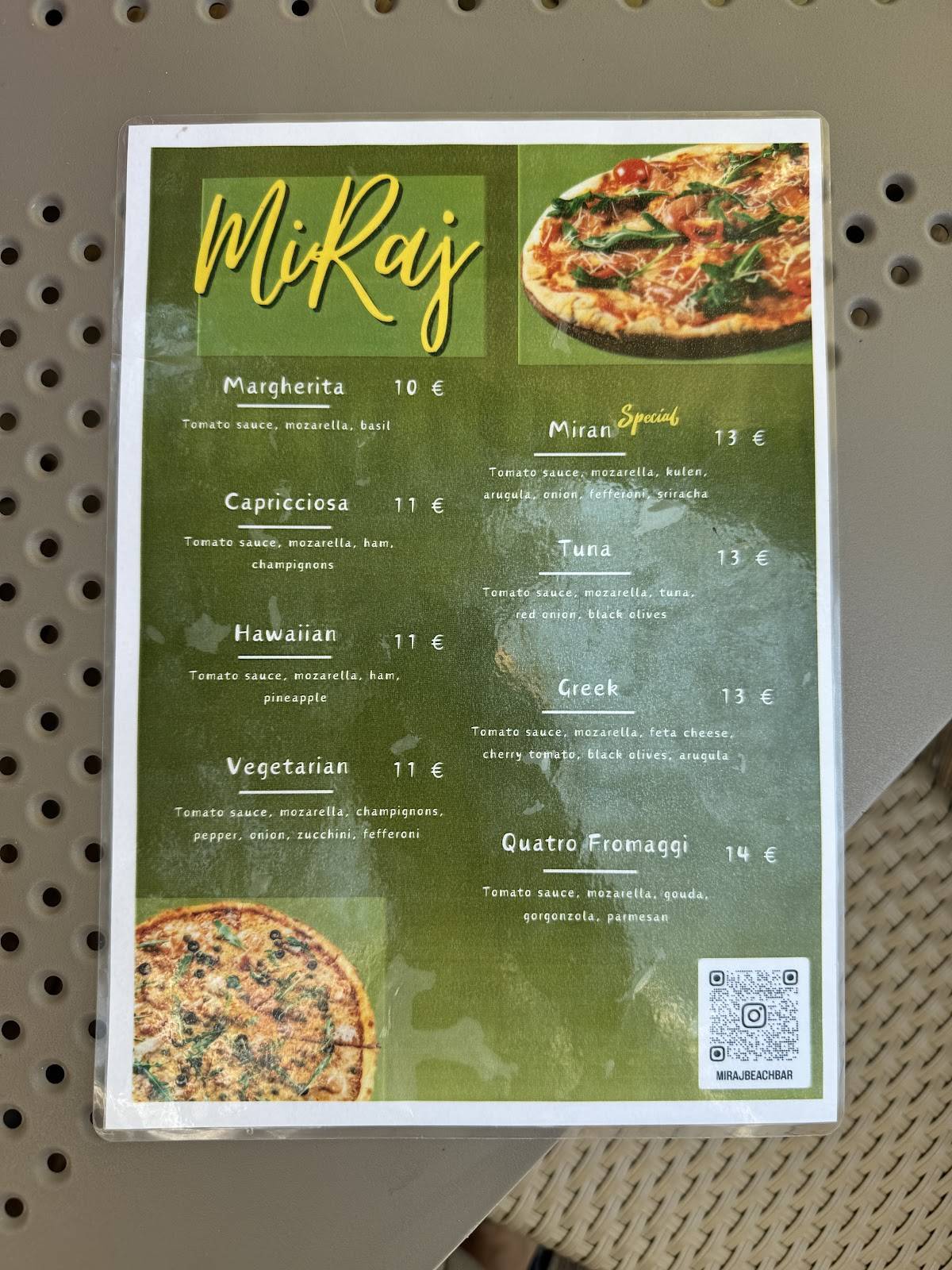 Menu at Beach Bar MiRaj, Pirovac