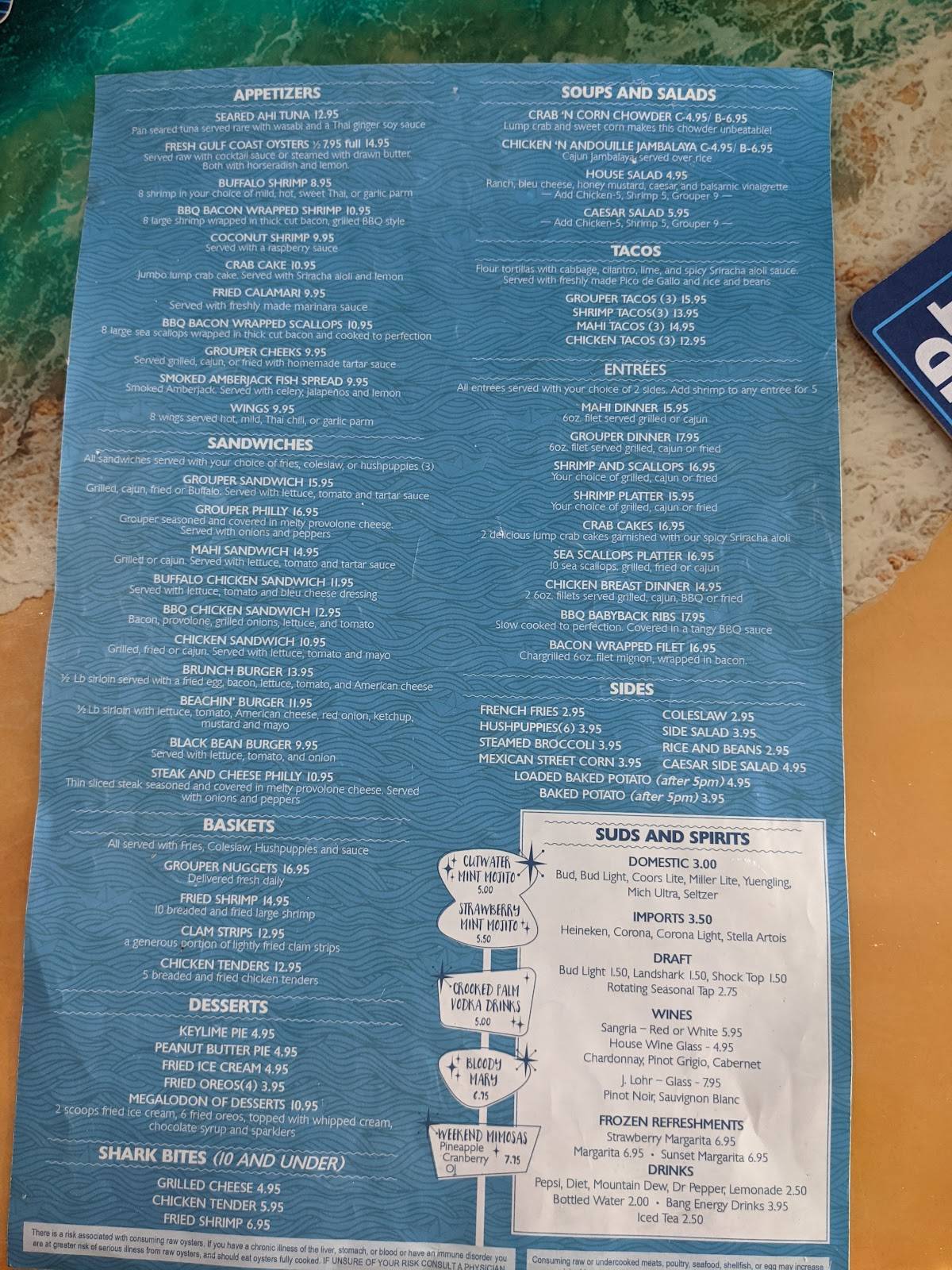 Menu at Beach Waves Grill restaurant, Indian Rocks Beach