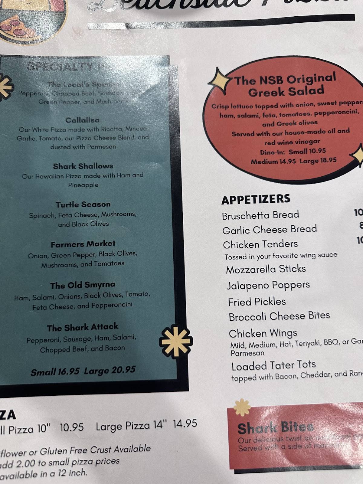 Menu at Beachside Pizza pizzeria, New Smyrna Beach