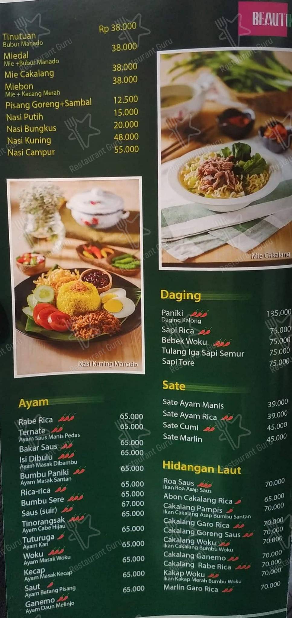 Menu at Restoran Beautika - Petojo restaurant, Jakarta, Jl. Abdul Muis ...