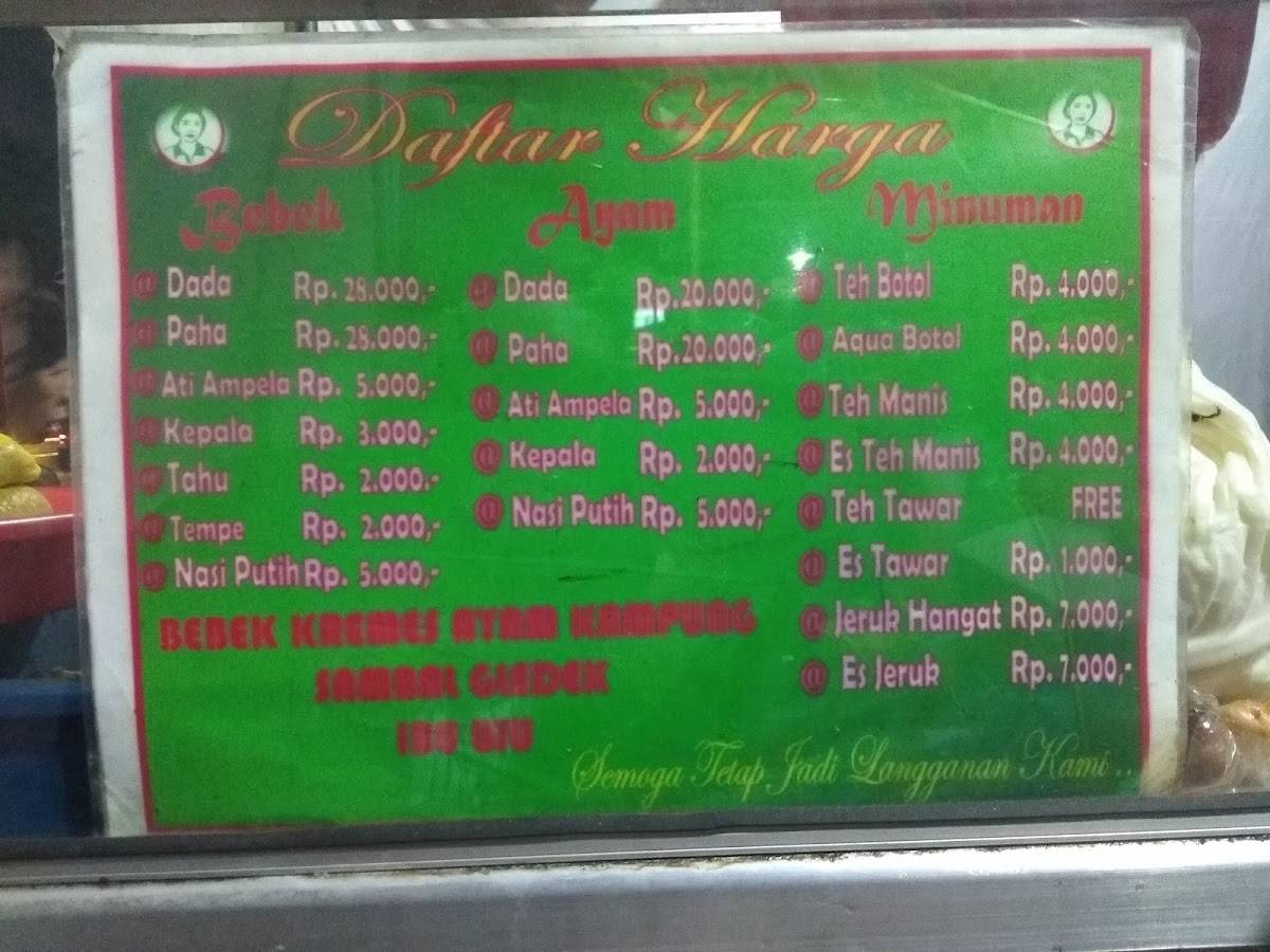 Carta del restaurante Bebek Kremes Sambel Gledek Ibu Uju Petamburan ...