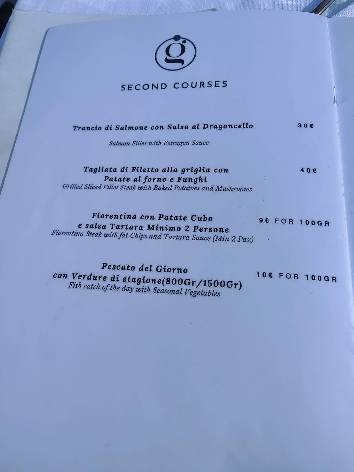 Menu at Beccafico Guna Restaurant, Venice