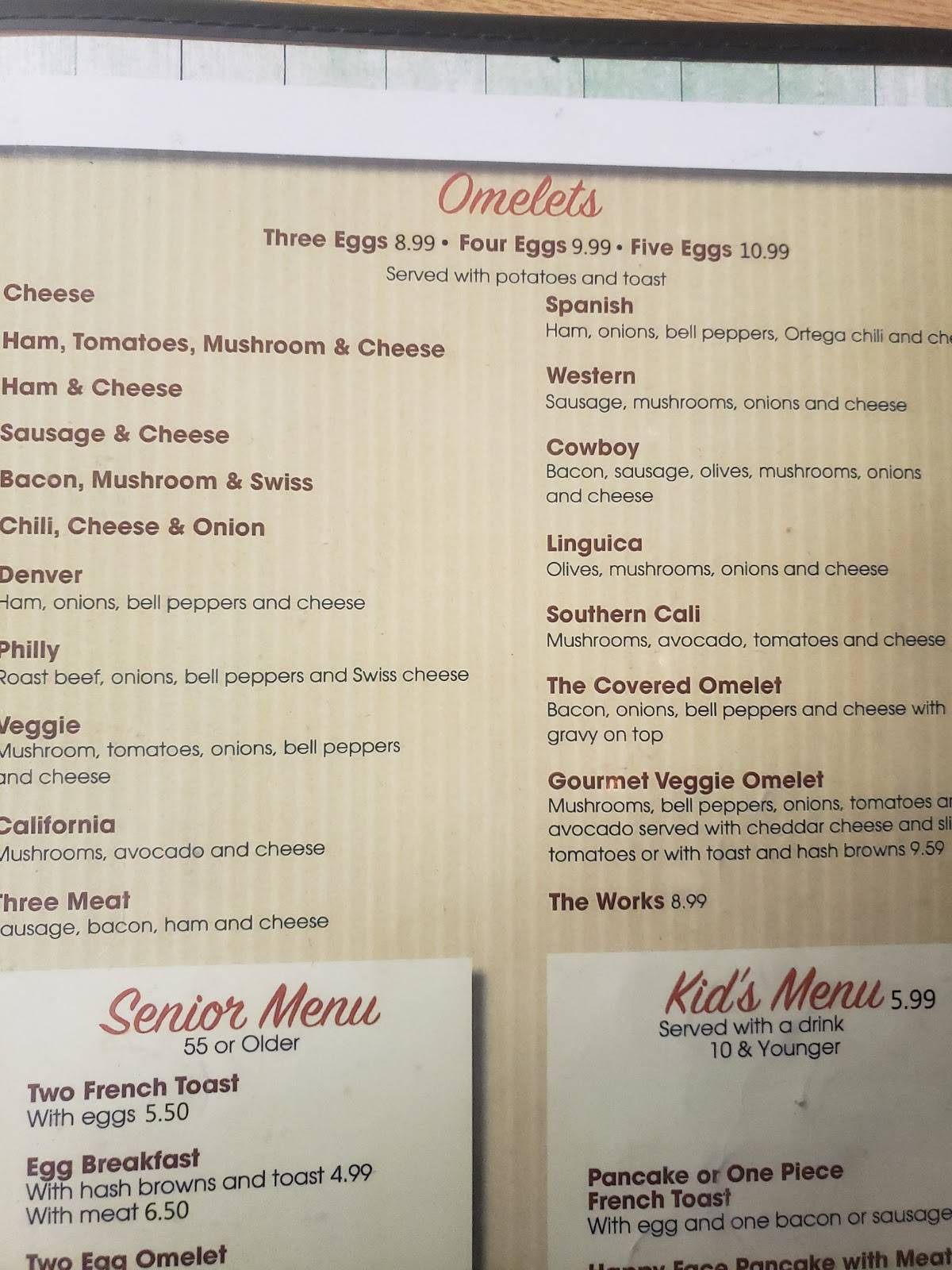 Menu at Becca's Cafe, Anderson