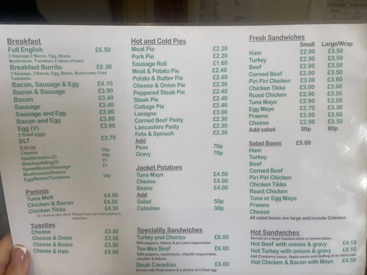 Menu at Becky's Bakery Ltd, Blackburn